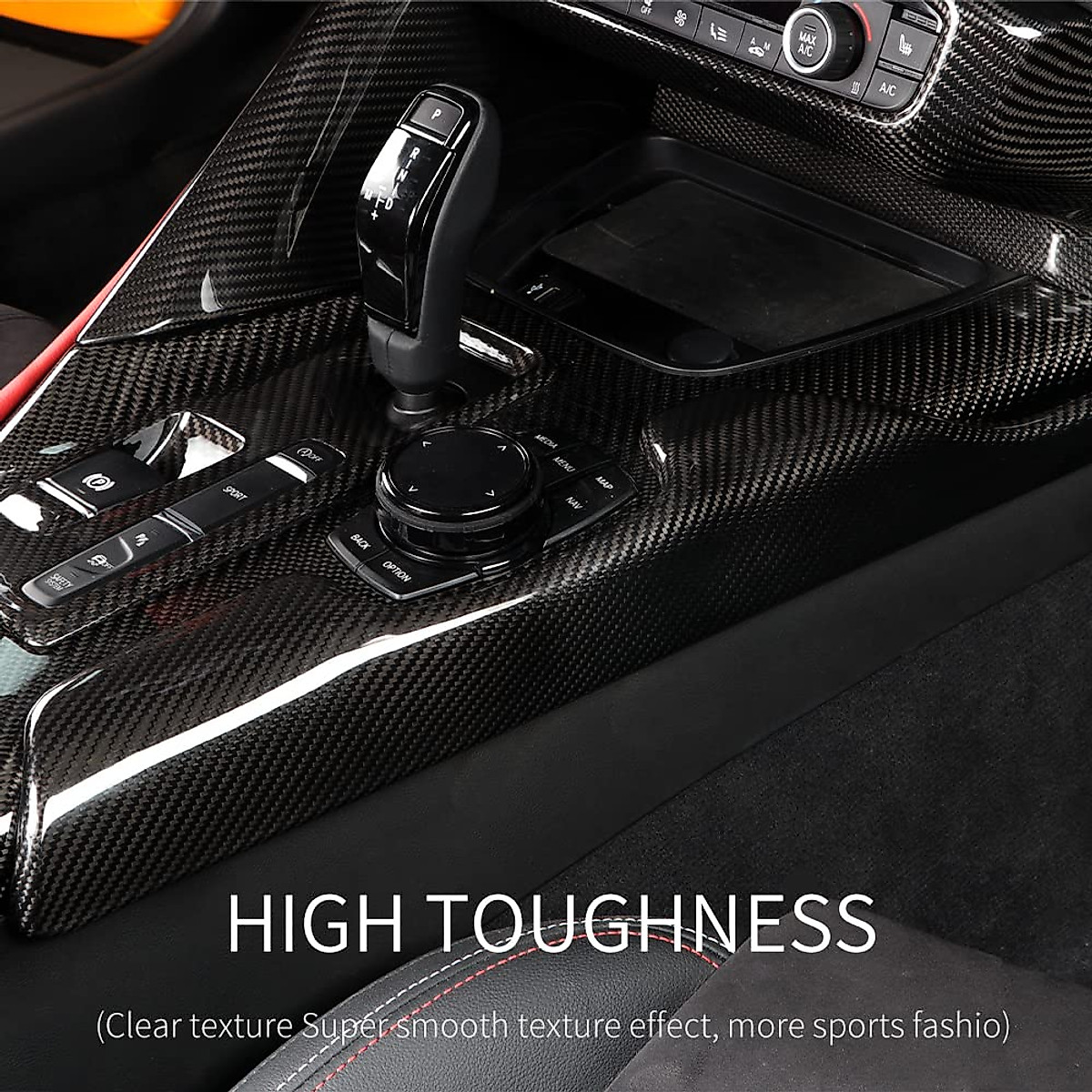 JSWAN Real Carbon Fiber Center Consoles Gear Shift Frame Side Cover Fit for Toyota Supra GR A90 MK5 Gear Shift Panel Trim Sticker Central Control Dashboard Cover