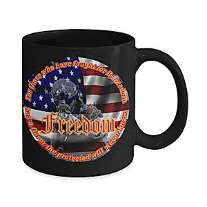 Vitazi Kitchenware Novelty Gifts - Patriotic Mug (11oz) For Those Who Have Fought For It, Freedom Has a Flavor The Protected Will Never Know, With Image Ceramic Coffee Cup (Black)