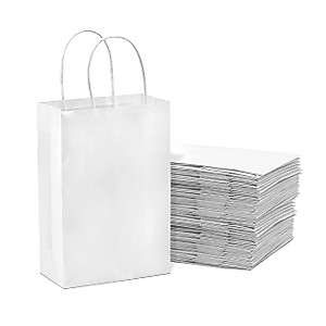 Prime Line Packaging Mini White Gift Bags with Twisted Handles, Small Business Shopping Tote, Boutique, Merchandise, Party Favor, Bulk, 6x3x9 100 Pack