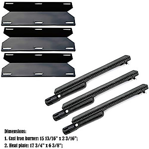 Direct Store Parts Kit DG223 Replacement for Jenn Air Gas Grill Repair Kit Gas Grill Burner and Heat Plate- 3 Pack (Cast Iron Burner + Porcelain Steel Heat Plates)