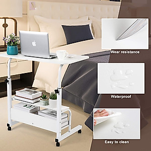 Raathionty Adjustable Home Office Desk Portable Study Computer Rolling Desk for Small Spaces Movable Sofa Side Table on Wheels Student Small Laptop Desk with Storage White Size 31x16 Inch