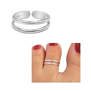 Handmade Silver Adjustable Double Band Toe Ring, 925 Sterling Silver, Classic Dainty Two Lines Open Toe, Pinky, or Knuckle Rings for Women, By MiYa Jewelry Creations