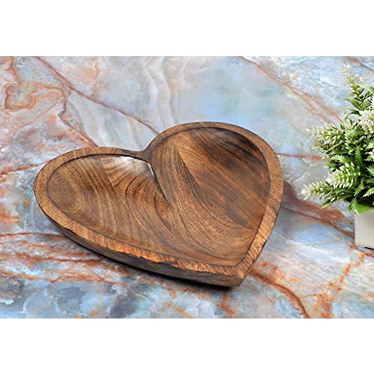 EDHAS Mango Wood Heart Curved Shaped Decorative Bowl for Table Centerpieces Home Party Wedding Décor (10" x 10" x 1.5")