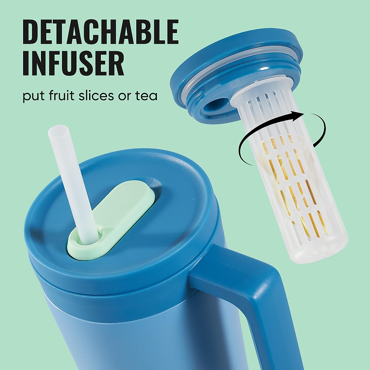 Fijinhom 40 oz Tumbler with Handle and Straw, Triple Layer Insulated Stainless Steel Water Bottle with Infuser, Travel Tumbler Fit Most Cupholder, Gifts for Women & Men, Blue