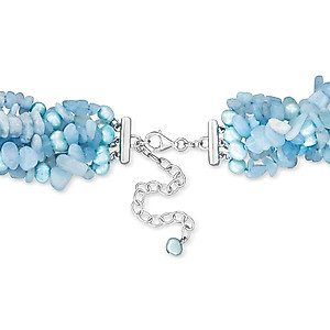 Ross-Simons 5-6mm Blue Cultured Pearl and 850.00 ct. t.w. Aquamarine Bead Torsade Necklace With Sterling Silver. 18 inches