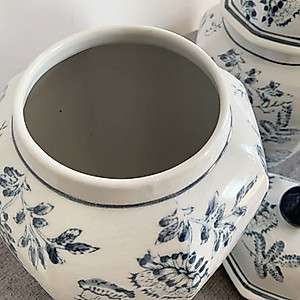 Blue and White Hand Painted Pattern Ceramic Ginger Jar with Lid Storage Decorative Jar for Home Decor (Size : Small)