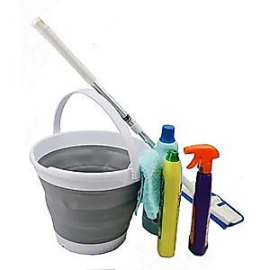 SAMMART 10L (2.6 Gallon) Collapsible Plastic Bucket - Foldable Round Tub - Portable Fishing Water Pail - Space Saving Outdoor Waterpot. Size 31cm Dia (White/Grey, 1)