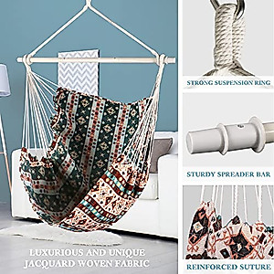 Chihee Hammock Chair Cotton Jacquard Weave Hanging Chair Max 330 lbs Hanging Seat Patio Lawn Chair Advanced Dense Fabric,Ultra Wear-Resistant Excellent Support Superior Comfort & Durability