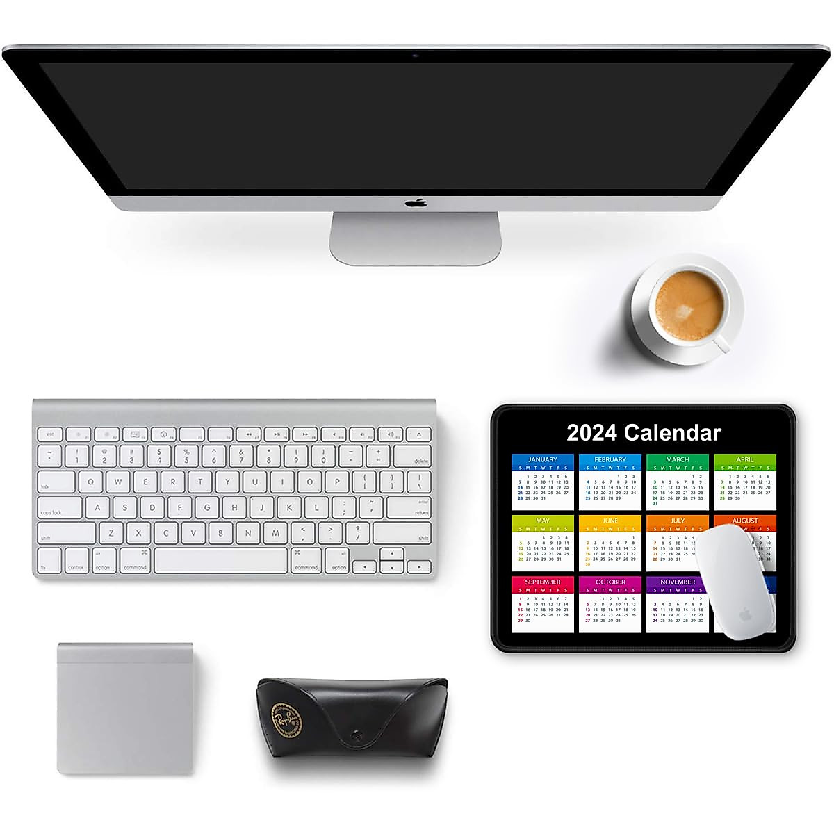 Auhoahsil Mouse Pad, 2024 Calendar Anti-Slip Rubber Mousepad with Stitched Edges for Office Gaming Laptop Computer PC Men Women, Customized Pattern, 10.2" x 8.7", New Year 2024 Calendar, Black