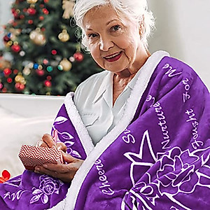 DOKEYWELL Birthday Gifts for Mom Unique Mom Gifts from Son Daughters for Mothers Day Valentines Day Christmas - I Love You Mom Sherpa Hugs Blanket 50"x60" (Purple)