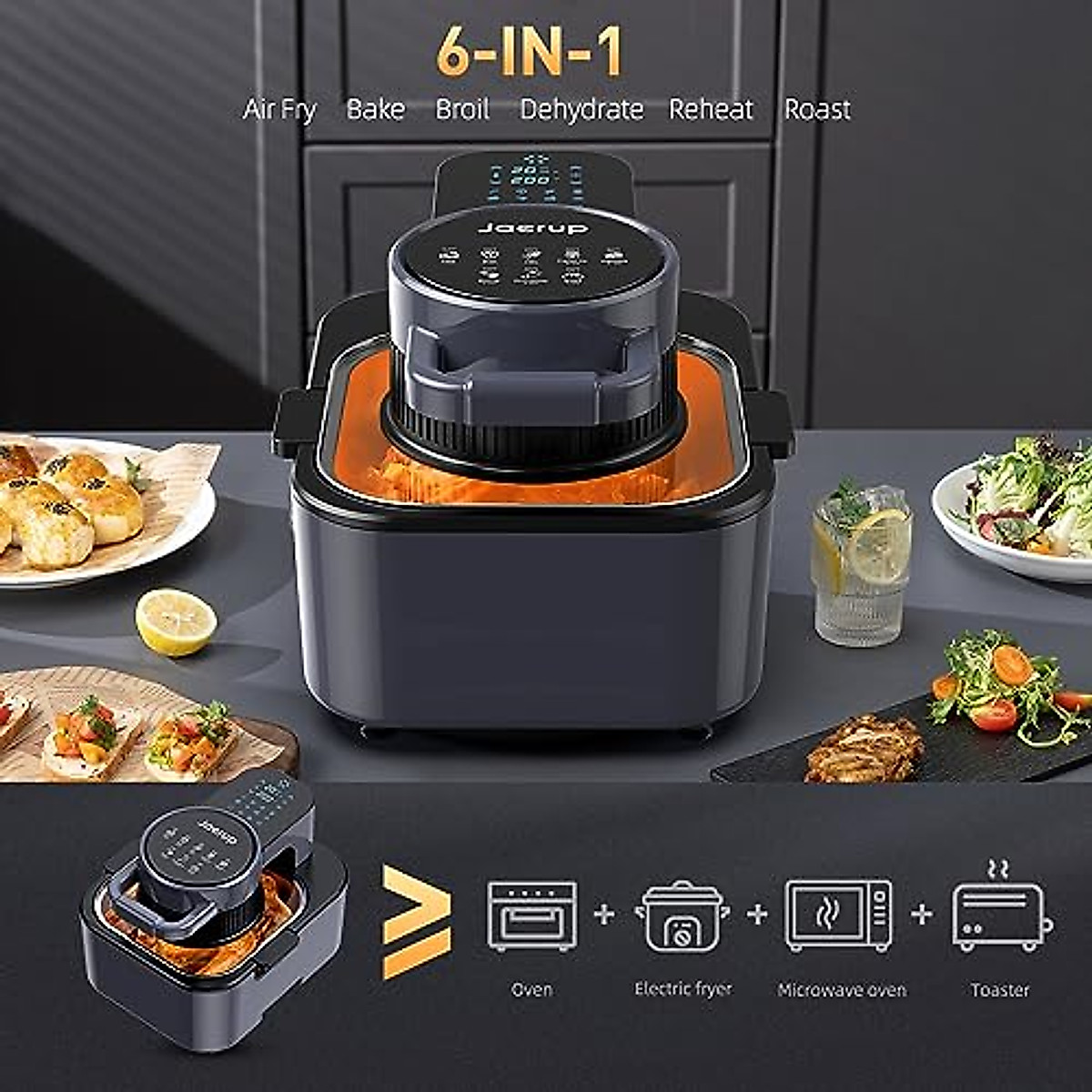Air Fryer, 1750W 8Qt Visualized Airfryer with Non-stick and Dishwasher-Safe Basket, Healthy Cooking 85% Oil Less, 6-in-1 Low-noise Airfryer that Roast, Bake, Broil, Dehydrate, Reheat