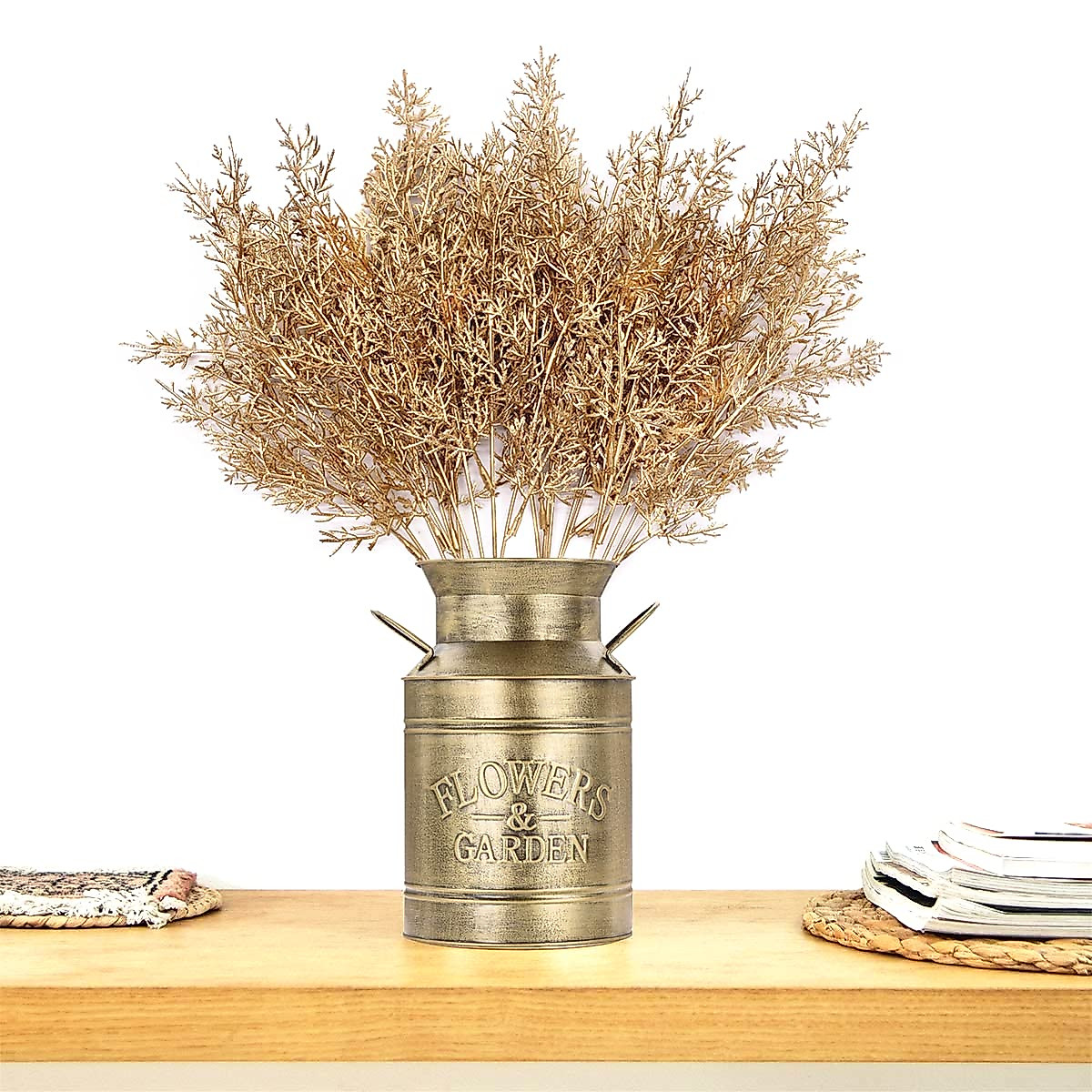 LOVENIMEN Artificial Plants for Christmas Decor, Gold Antler Grass Bunches Fake Shrubs Leaves Faux Branch Indoor Outdoor Home Garden Party Hotel Verandah Wedding DIY Xmas Decoration - Golden 4 Pack