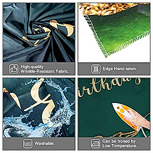 Rsuuinu Happy Birthday Backdrop Emerald Green and Gold Glitter Photography Background Birthday Party Banner for Women Man Cake Table Decor Favors Portrait Photo Studio Photobooth Props Supplies 7x5ft