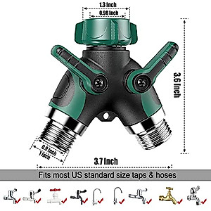 Garden Hose Splitter 2 Way - Heavy Duty Metal Water Hose Splitter with Long Handle Shut Off Valves 3/4 Inch Double Y Connector Faucet Splitter for Gardening Hoses 3 Rubber Washers