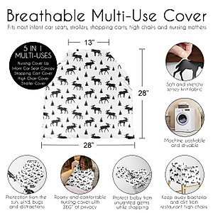 Sweet Jojo Designs Woodland Moose Boy Infant Baby Car Seat Cover Nursing Breastfeeding Shopping Cart Stroller Canopy - Black and White Forest Animal Rustic Patch