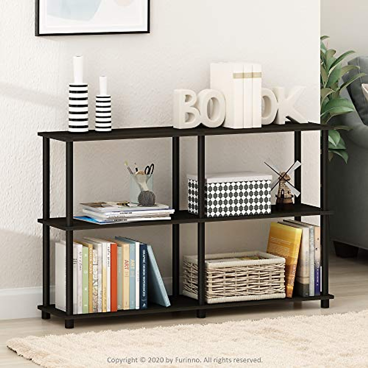 Furinno Turn-N-Tube 3-Tier Double Size Storage Display Rack, Espresso/Black