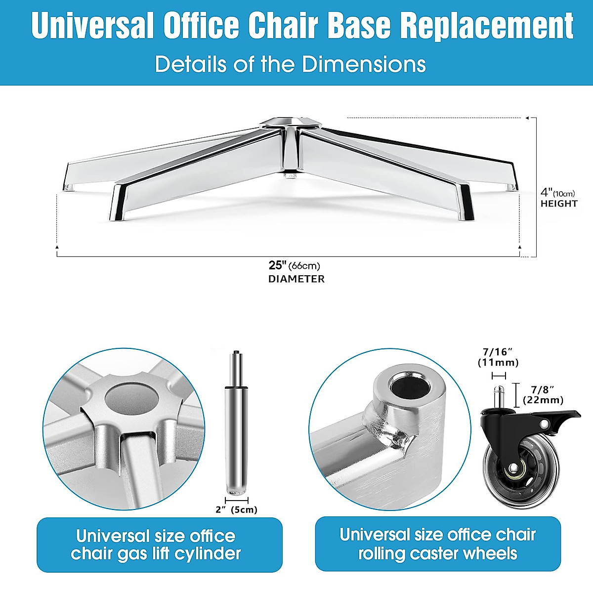 Loodmeo Heavy Duty Office Chair Base Replacement Kit, 3300lbs, 27" Split Removable Universal fit (Prismatic Chair Base Silver)