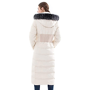 Obosoyo Women's Hooded Thickened Long Down Jacket Maxi Down Parka Puffer Coat (White, S)