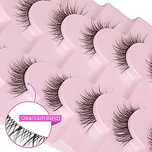 Fake Eyelashes Natural Short Cat Eye Lashes Clear Band Fluffy Wispy False Eyelashes 8 Pairs by Yawamica