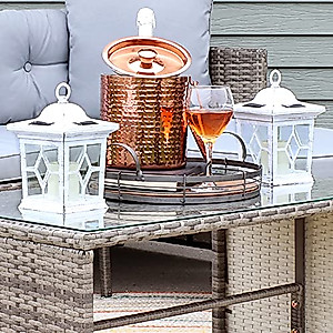 Sunnydaze Lucien Outdoor Solar LED Decorative Candle Lantern - Rustic Farmhouse Decor for Patio, Porch, Deck and Garden - Tabletop and Hanging Outside Light - Set of 2 - White - 9-Inch