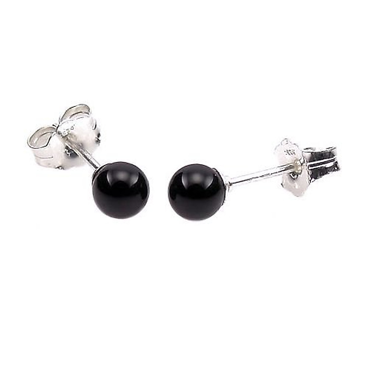Trustmark 925 Sterling Silver 4mm Black Onyx Ball Stud Post Earrings