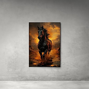 Majestic Black Stallion Galloping In The Clouds, Black Horse On Salt Flats, Canvas Print, Black Horse Print, Black Horse Wall Art, Wall Art, Wall Decor