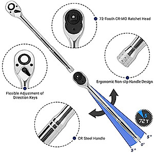 UYECOVE 3-Piece Ratchet Set, 1/4", 3/8", 1/2", Chrome Steel, Blue