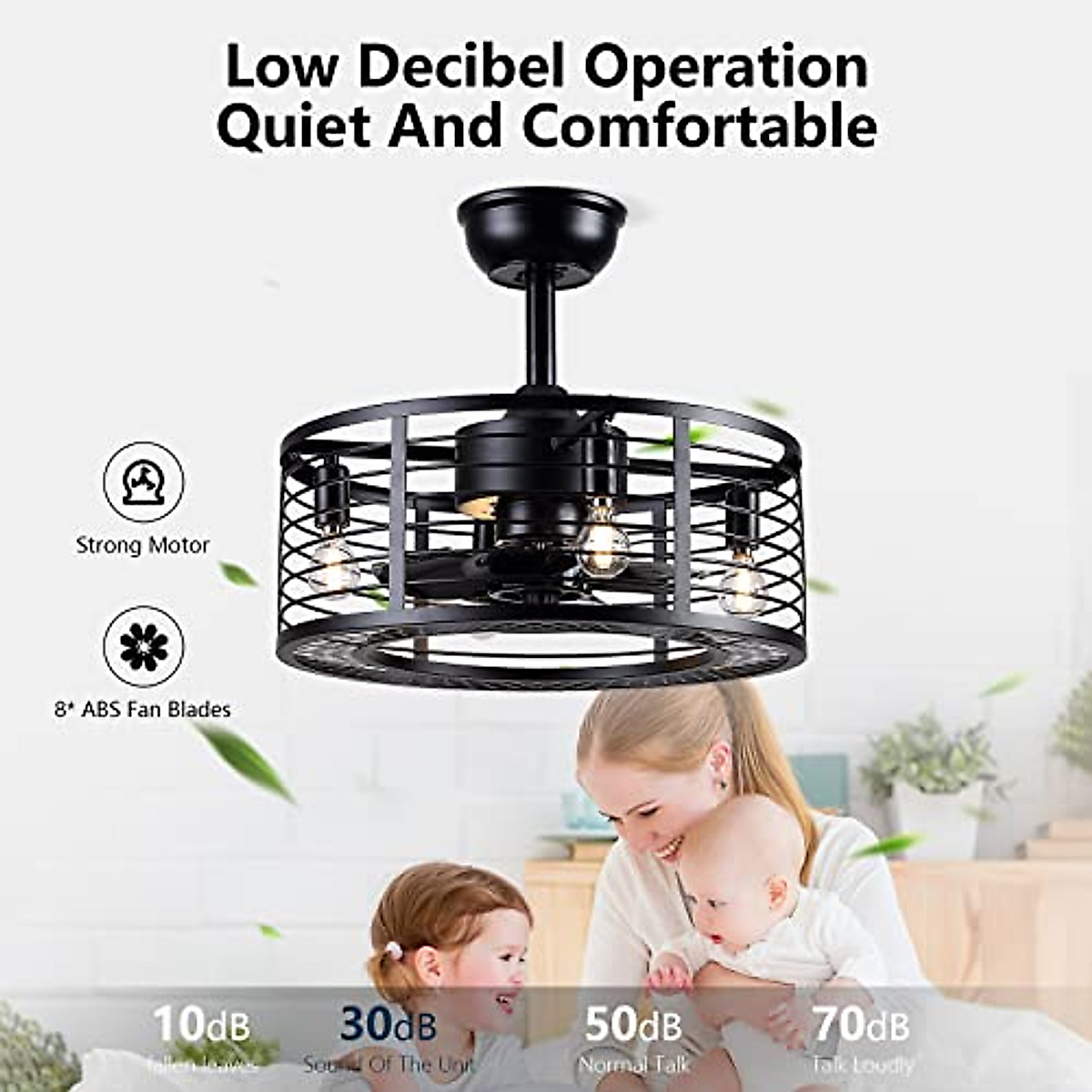 Dannilong Ceiling Fans with Lights - Modern Enclosed Ceiling Fan Indoor with Remote Control, Black Caged Industrial Ceiling Fan Light Kit for Living Room, Bedroom, Kitchen (Stripped)