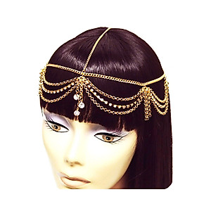 Gold Tone Womens Rhinestone Accent Draped Head Chain Jewelry IHC1030G