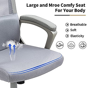 Office Chair, Ergonomic Mesh Desk Chair, High Back Computer Chair with Adjustable Headrest,Lumbar Support, Tilt Function,Swivel Rolling, Soft PU Armrest Task Chair Home Office Desk Chairs, Grey