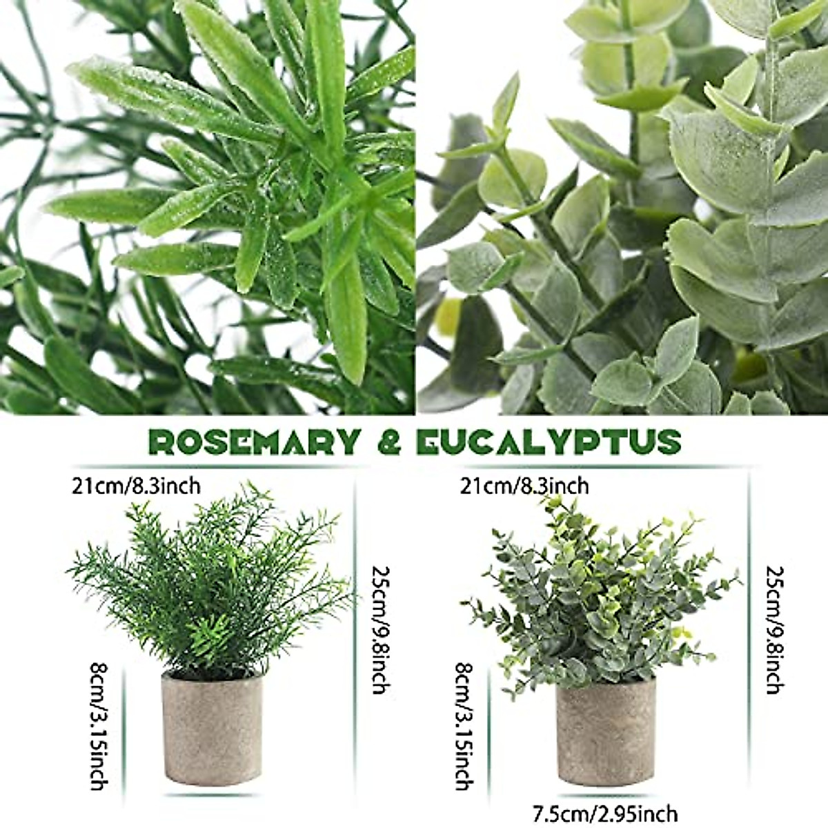 ALAGIRLS Small Fake Plants Set of 4 - Eucalyptus Rosemary Succulents Plants Artificial in Pots for Home Decor Indoor - Mini Faux Potted Plants for Bedroom Bathroom Living Room Desk Shelf Decoration