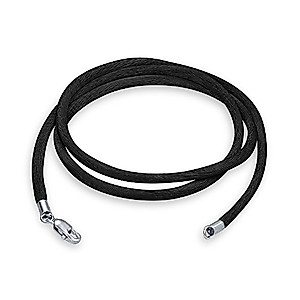 Bling Jewelry Black Satin Silk Necklace Pendant Cord For Women For Men Teen .925 Sterling Silver Lobster Claw Clasp 18 Inch