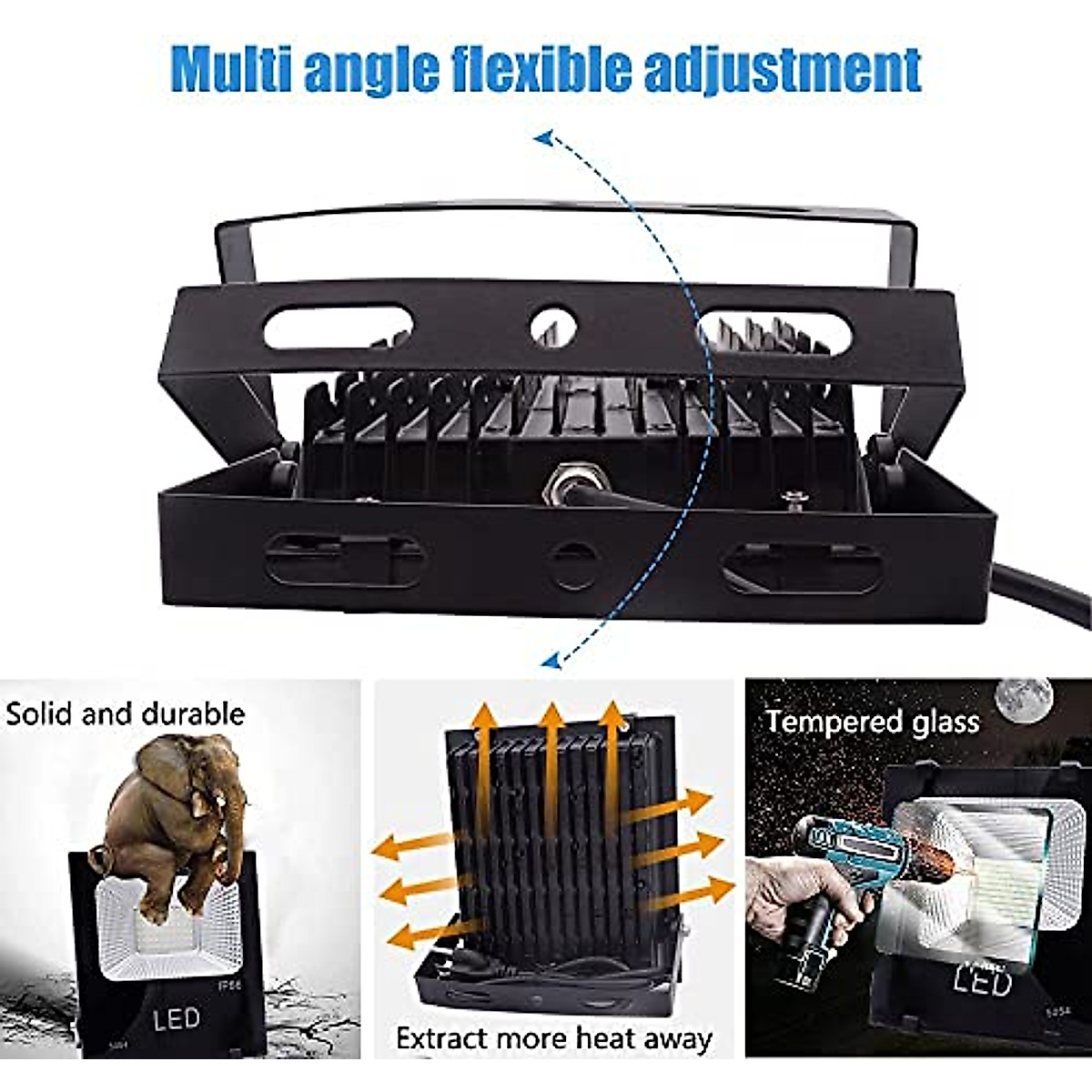 HANNAHONG 10W LED Flood Light with Plug,1000lm Super Bright Security Lights, IP66 Waterproof Outdoor Work Light, 6000K Daylight White Spotlight for Eave, Porch, Garage, Patio, Yard, Garden, Lawn