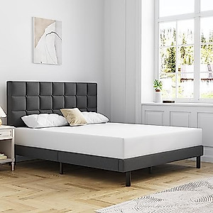 Molblly Twin Bed Frame Upholstered Platform with Headboard and Strong Wooden Slats, Non-Slip and Noise-Free,No Box Spring Needed, Easy Assembly,Dark Gray