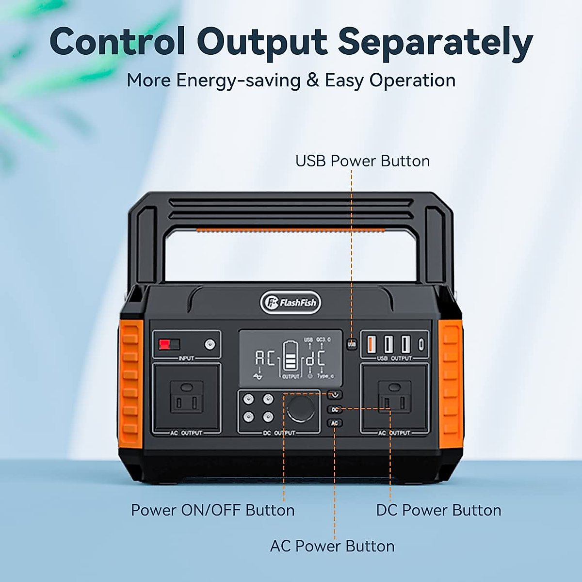 FF FLASHFISH 560W Portable Power Station, 520Wh/140400mAh Solar Generator With 2x110V/560W Surge 1100W AC Outlets, 5xDC Output and 4xUSB Outputs, Backup Power CAPA Battery For Camping/Home/Blackout