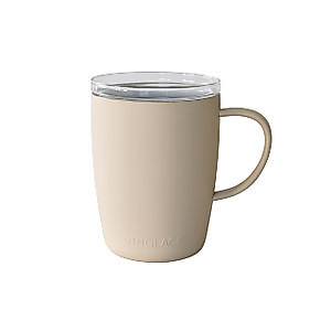 Vinglacé Stainless Steel Coffee Mug- Insulated Hot and Cold Beverage Cup with Glass Insert and Lid, 12 oz, Sand