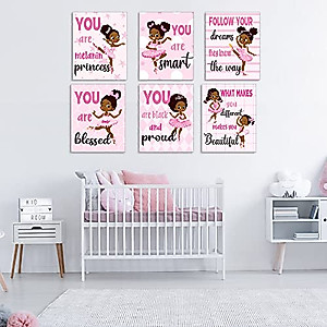 9 Pcs Black Ballerina Wall Decor Black Toddler Girl Wall Art Motivational African Little Girls Pink Room Decor for Positive Pink Bedroom Wall Decor Ballerina African American Toddler Quotes Posters