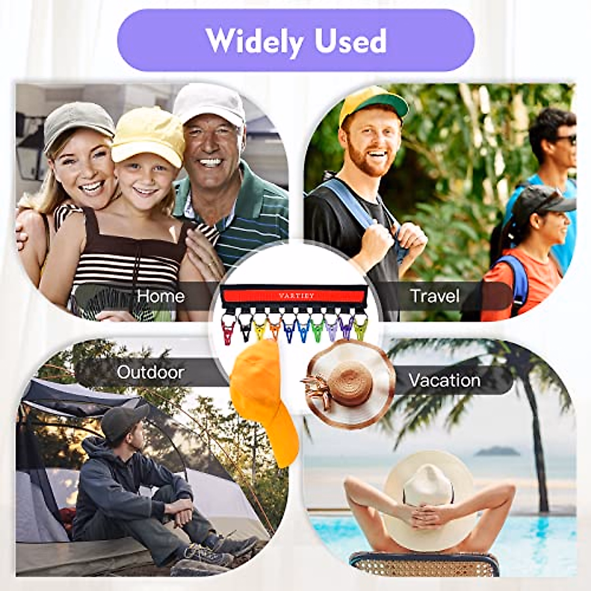 Vartiey Hat Rack Organizer, baseball cap organizer，Cap Organizer Holder for Hanger & Room Closet, Multifunctional Baseball Cap Organizer Hanger Folding Travel Clothespins Hanger with 10 Clips