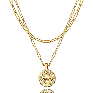Taurus Dainty Zodiac Necklace for Women Zodiac Sign Pendant Necklace 18k Gold Plated Paperclip Chain Necklaces Layered Gold Necklace for Women Birthday Jewelry Gifts