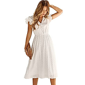 Camisunny Fashion 2023 Summer Dresses Sundress for Women Trendy Sexy V Neck High Waist White Size XL