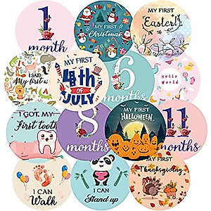 Baby Milestone Cards,Milestone Wooden Circles,Baby Months Signs,Monthly Milestone Wood Discs,Double Sided Printing,Set of 13