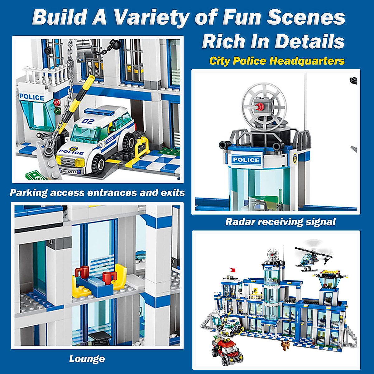 MOCREAR City Police Station Building Toy Set for Kids,Boys,1397 Pieces City Police Station Building Set, Police Station Mobile Command Center Building Blocks Kit Roleplay Toy Gifts
