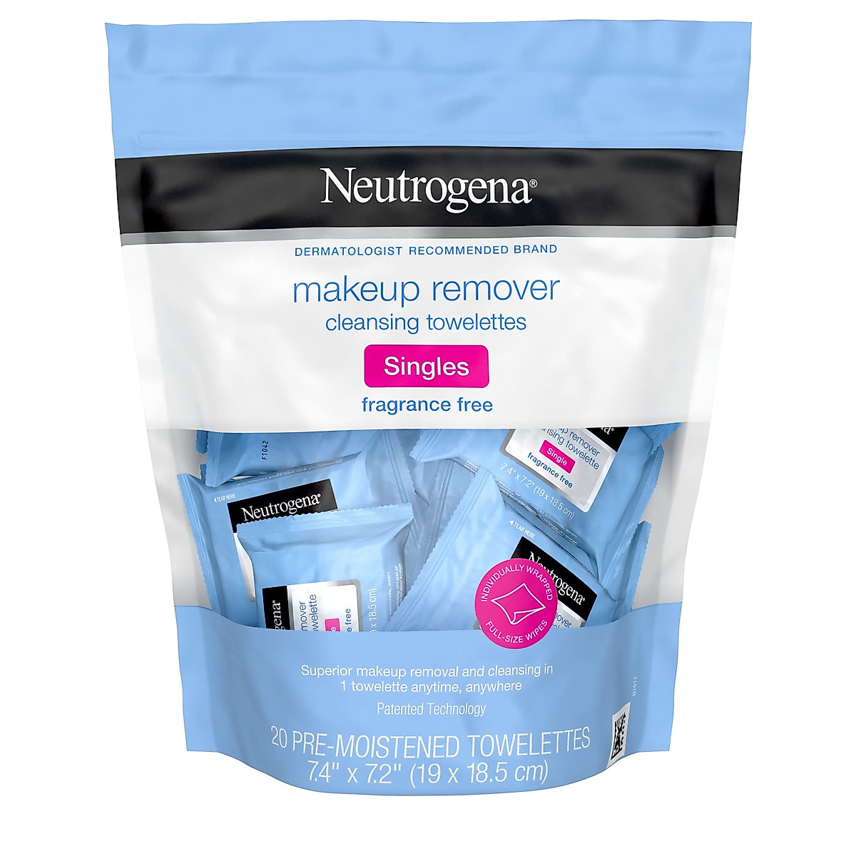 Neutrogena Fragrance-Free Makeup Remover Cleansing Towelette Singles, Individually-Wrapped Daily Face Wipes 20 ct