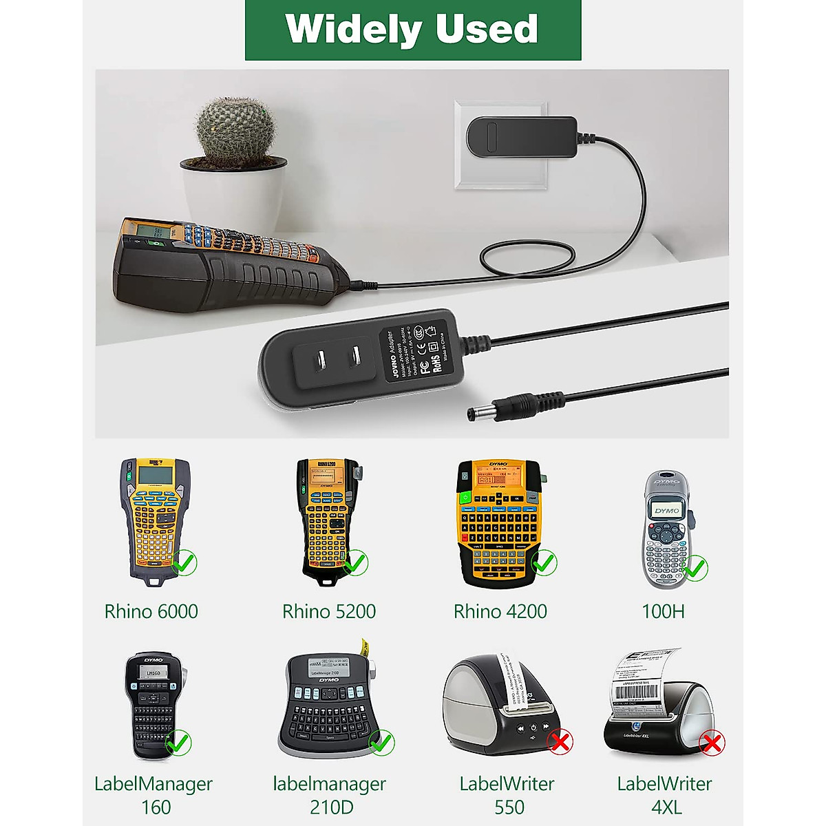 9V AC DC Adapter Charger for DYMO LabelManager 160 LM-160 LM-500TS 100 150 210D 220P 350 LM210D LM-200 LM-150 Rhino 6000 5200 4200 1738976 Handheld Label Maker Printer, JOVNO 9V 1.6A Power Supply