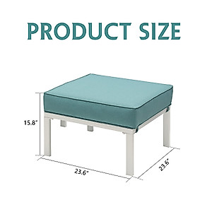 Green4ever 2 Pieces Patio Furniture Outdoor Ottomans, All-Weather Aluminum Outdoor Footstool Footrest Small Seat with Cushions for Garden Yard Deck Poolside, White