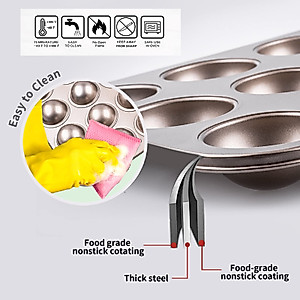 Yomvzake Donut Hole Baking Pan Set of 2, Mini Cake Pop Round Sphere Baking Mold Semi Sphere Tray Non-stick 1-3/4" Bite Size Half Ball Eyeball Cakes For Halloween Christmas Baking