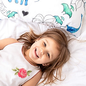 JumpOff Jo – Toddler Pillow for Kids, No Pillowcase Needed, Kids Travel Pillow, 100% Cotton Cover, Hypoallergenic, Machine Washable – 14”x19 (Dinosaur)