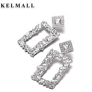 Crystals Rectangle Geometric Dangle Earrings, Rhinestone Statement Drop Earrings for Women KELMALL COLLECTION