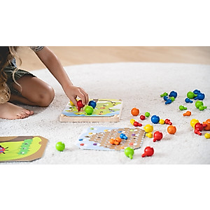 PlanToys Creative Wooden Peg Board With 3 Double Sided Cards (5399) | Sustainably Made from Rubberwood and Non-Toxic Paints and Dyes