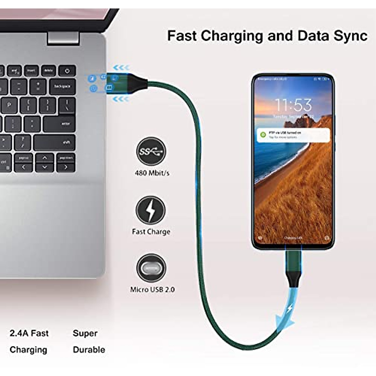 Short Micro USB Cable 3Pack 0.5FT/6inch Android Durable Premium Nylon Braided Fast Charging Sync Cord for Car,Power Banks,Roku TV Stick,4K Fire TV Stick,Chromecast,Samsung LG Phone Portable Charger